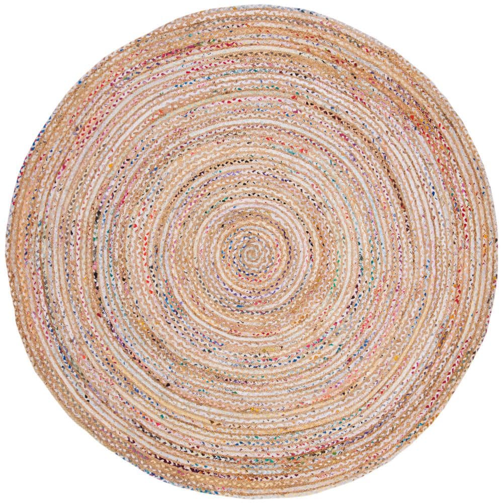 SAFAVIEH Cape Cod Beige/Multi 11 ft. x 11 ft. Striped Border Round Area ...