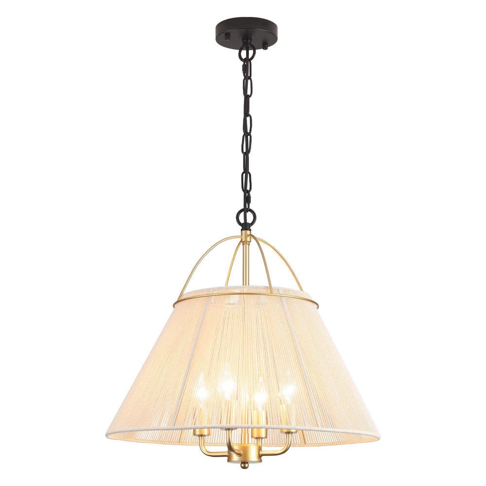 ETONIMERR Scrow 19 in. 4-Light Gold Woven Boho Hand Rattan Rustic ...