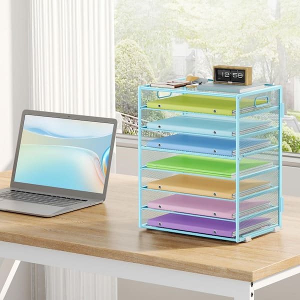 16.5 in. x 12.6 in. 8 Tier Paper Organizer with Handle, Metal Mesh Desk ...