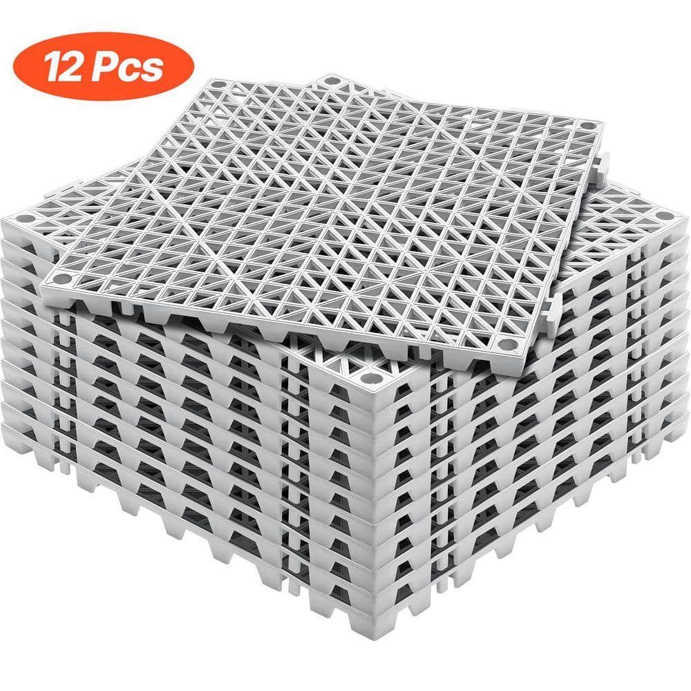 VEVOR Interlocking Drainage Mat Tiles 12 x 12 x 0.6 in. PVC Modular ...