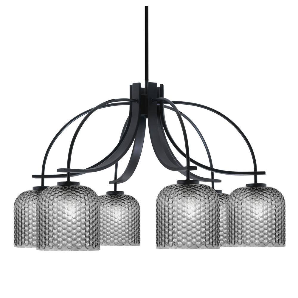 Olympia 19 in. 6-Light Matte Black Downlight Chandelier Smoke Textured ...