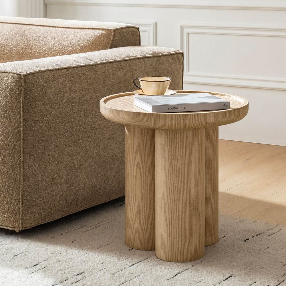 JAYDEN CREATION Katriel 19.75 in. Oak Round Wood End Table with Oak ...