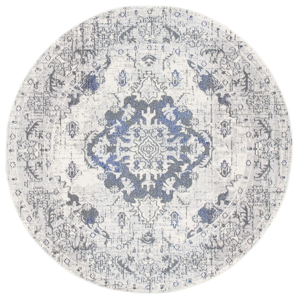 SAFAVIEH Monaco Ivory/Gray 7 ft. x 7 ft. Distressed Border Medallion ...