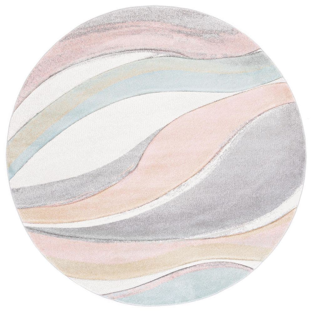 SAFAVIEH Hollywood Gray/Pink 4 ft. x 4 ft. Gradient Waves Round Area ...