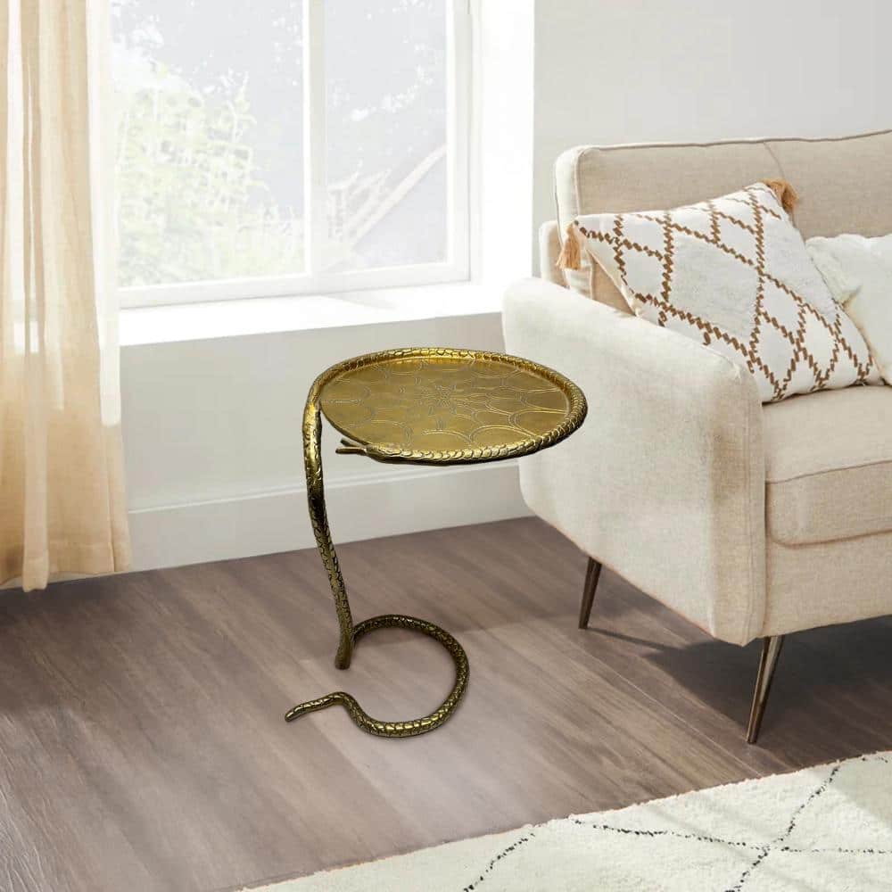 THE URBAN PORT 18 in. Brass Other Aluminum Side/End Table with Snake ...
