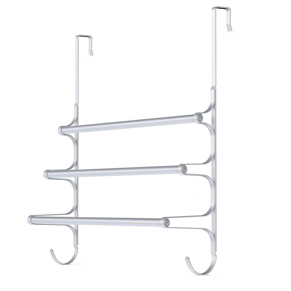 Wudkey 24.2 in. L 3-Bar Over The Door Towel Rack in Silver Gray, Triple ...