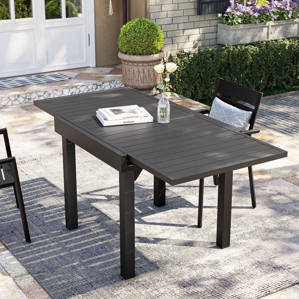 Pellebant 31.5-63 in. Black Aluminum Expandable Outdoor Dining Table ...