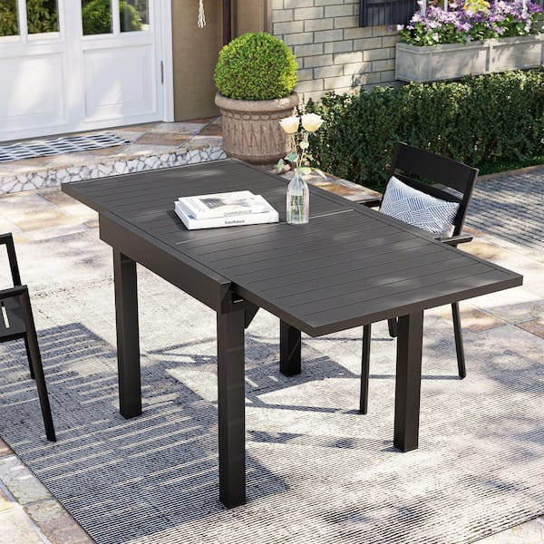 Pellebant 31.5-63 in. Black Aluminum Expandable Outdoor Dining Table ...