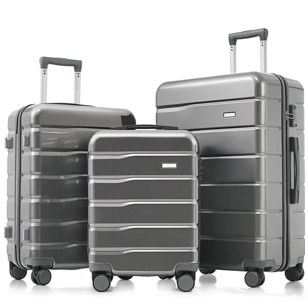 Merax 3-Piece Gray ABS Hardshell Spinner Luggage Set with TSA Lock 3 ...