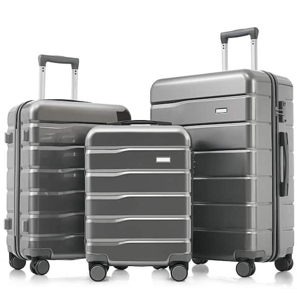 Merax 3-Piece Gray ABS Hardshell Spinner Luggage Set with TSA Lock 3 ...