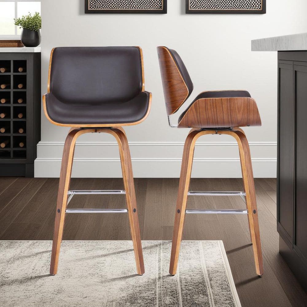 Armen Living Tyler 42 in. H Brown Low Back Wood Bar Stool with Faux ...