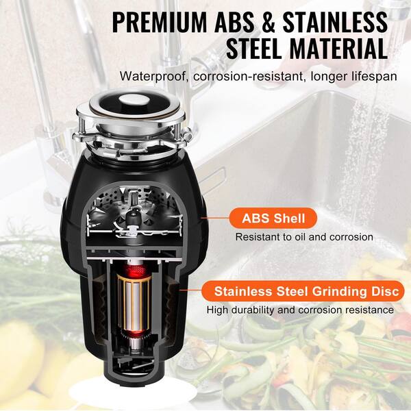 Kitchen Disposal With Cord VEVOR 1/2 HP Continuous Feed Garbage ...