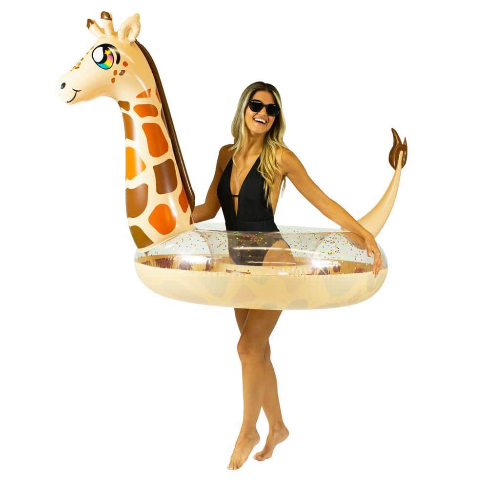 POOLCANDY 48 in. Inflatable Deluxe Glitterfied Giraffe Pool Tube ...