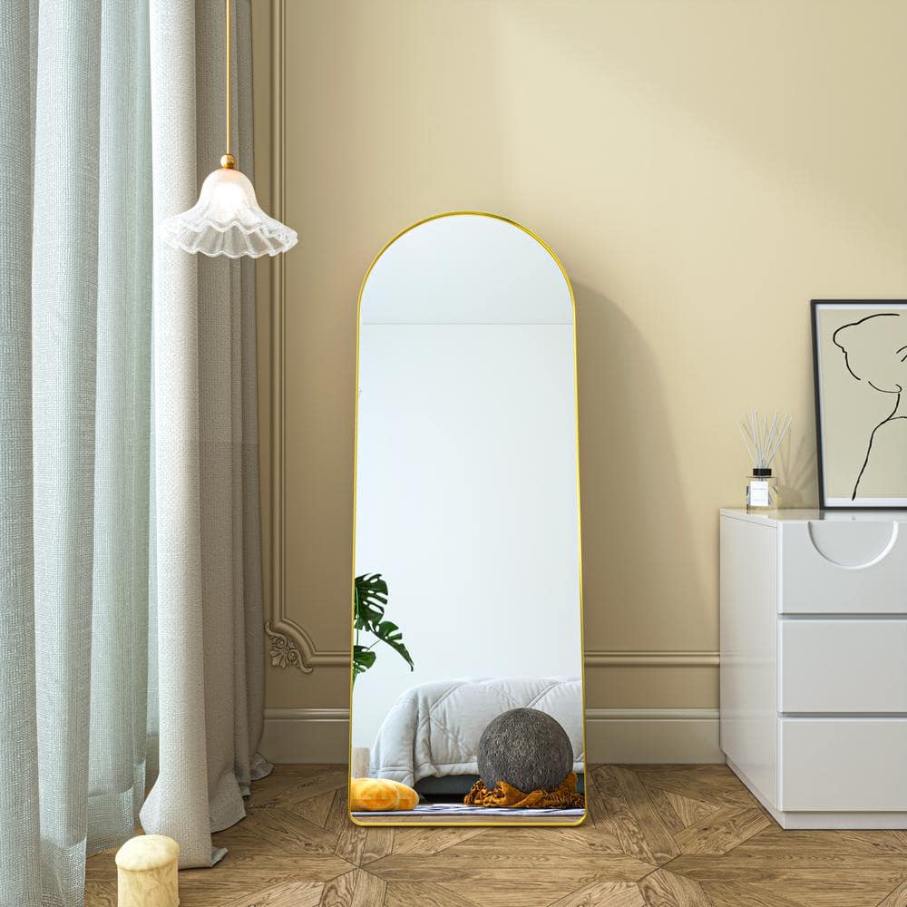 ORGANNICE 22 in. W x 65 in. H Classic Arched Gold Aluminum Alloy Framed ...