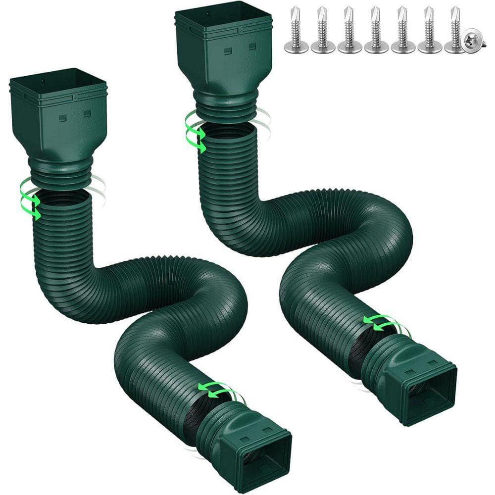 Angel Sar 4 in. Green Plastic Flexible Rain Gutter Downspout Extender ...