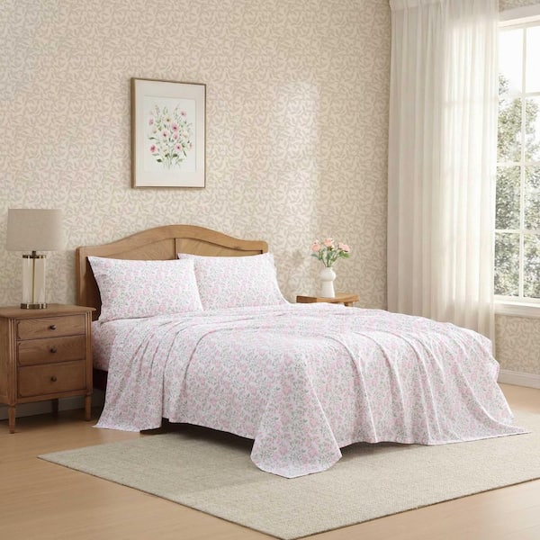 Laura Ashley Blossom Bliss 3-Piece Light Pink/Green Percale Cotton Twin ...