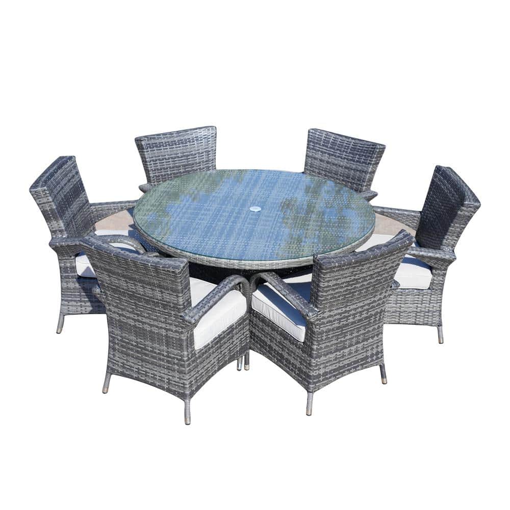 moda furnishings Penny Grey 7-Piece Wicker Outdoor Dining Set with ...