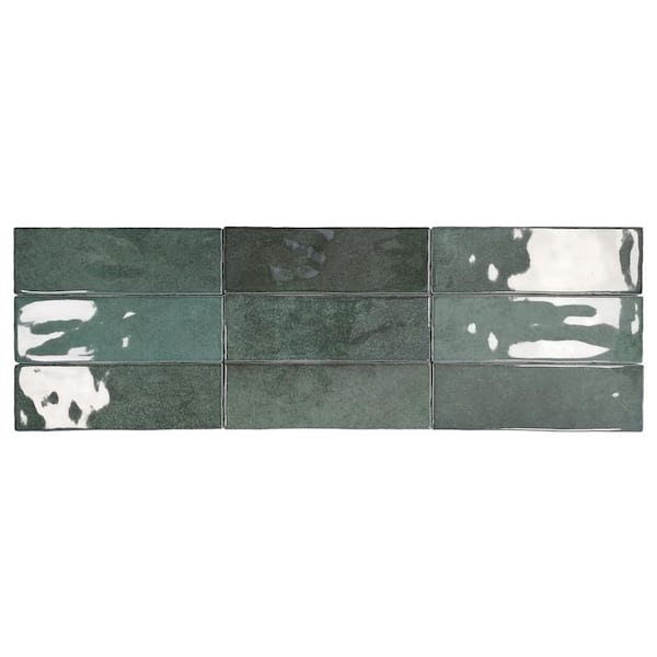 EMSER TILE Passion Verde 3 in. x 8 in. Glossy Porcelain Wall Tile (3.92 ...