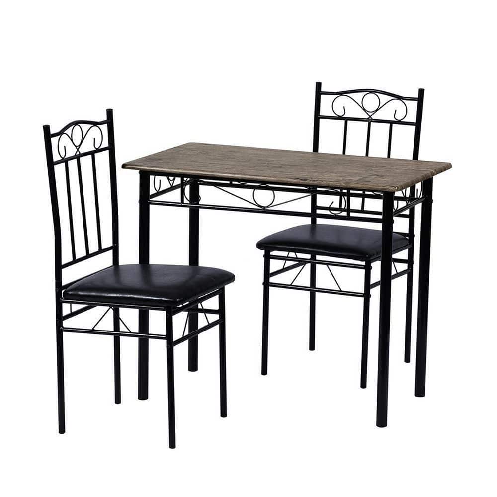 CIPACHO 3-Piece Rectangle Retro Gray MDF Top Dining Table Set Seats 4 ...