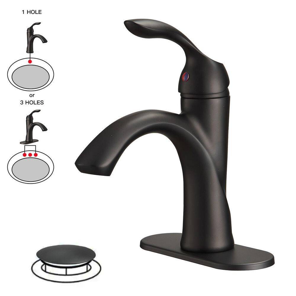 BWE Single Hole Single-Handle Low-Arc Bathroom Faucet With Pop-up Drain ...