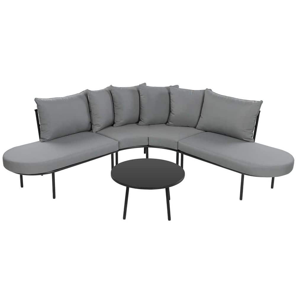 5-Piece Metal Patio Conversation Set with Gray Cushions, All Weather ...