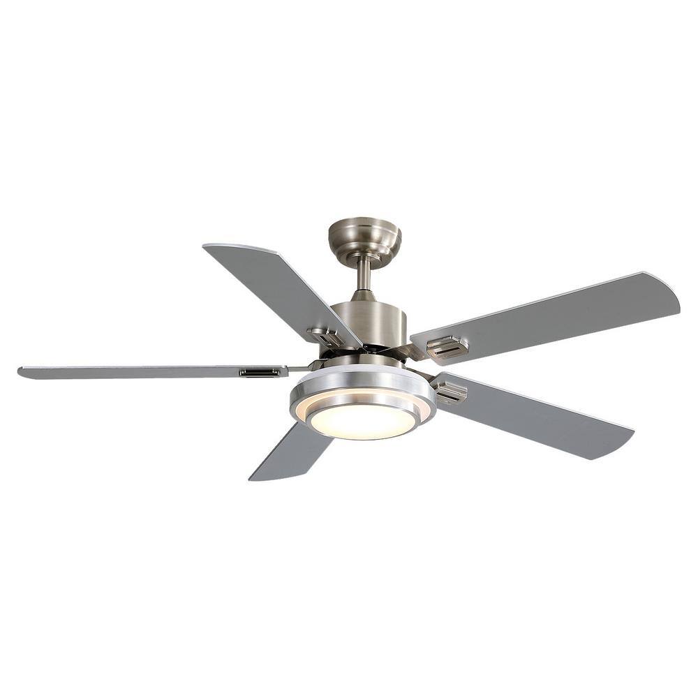 aisword 52 in. Integrated LED Indoor Brushed Nickel 5-Blades Ceiling ...