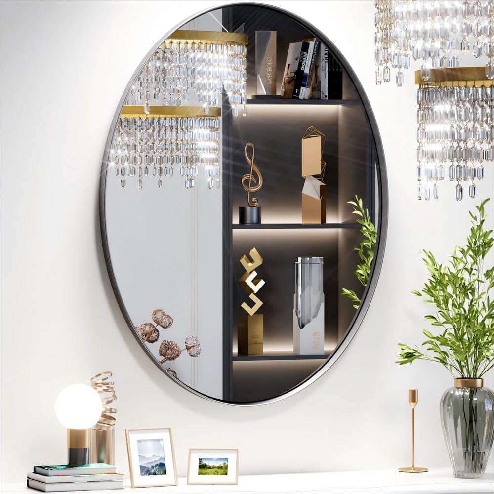PAIHOME 24 in. W x 36 in. H Large Oval Mirrors Metal Framed Wall ...