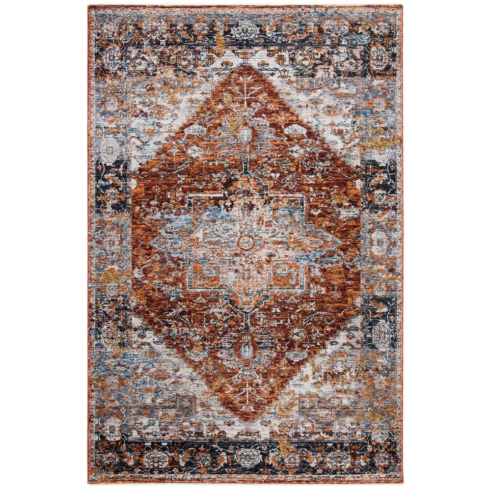 SAFAVIEH Limitee 4 ft. x 6 ft. Beige/Rust Distressed Medallion Area Rug ...