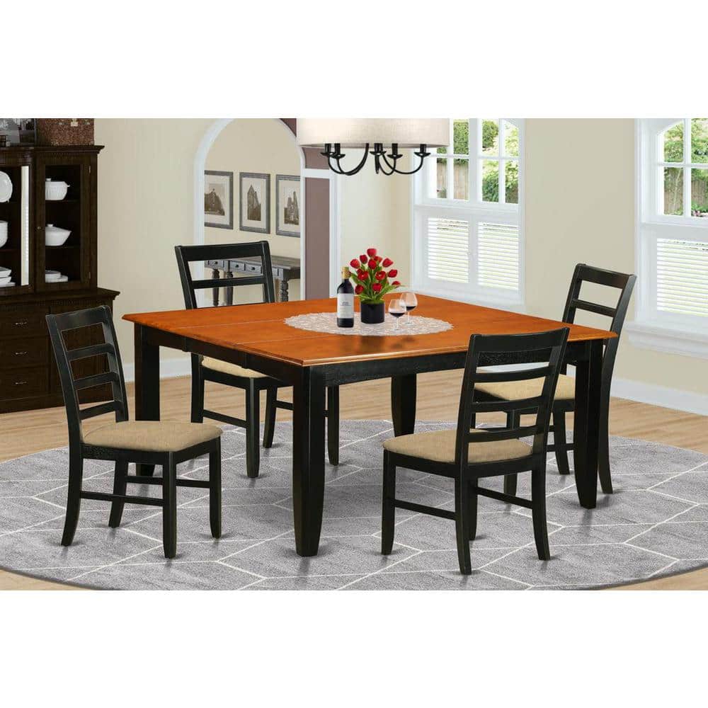 East West Furniture 5-Piece Square Black and Cherry Finish Solid Wood ...