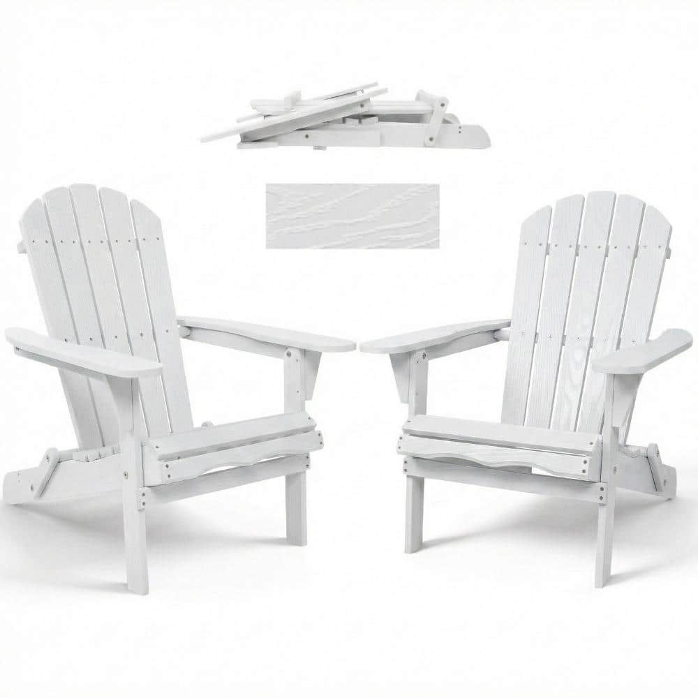 White Solid Wood Outdoor Folding Adirondack Chair Set(2-Pack) White ...