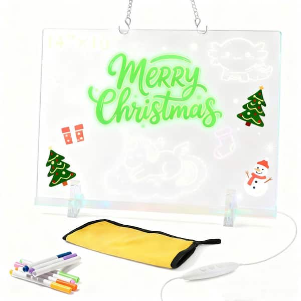 14"X10" Acrylic Dry Erase Board with Light, with 7 Colors and Stand ...