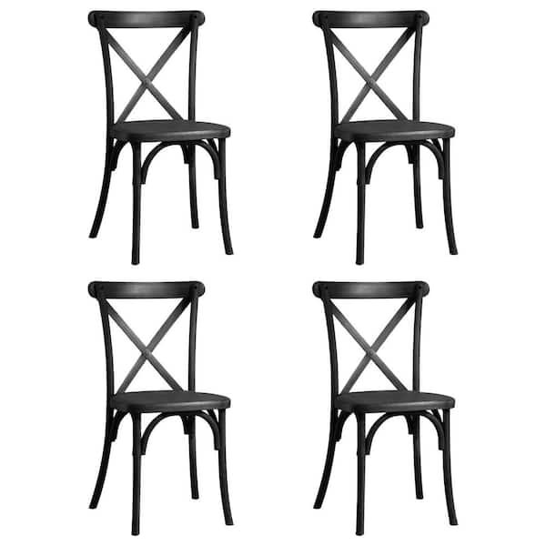 Zeus Ruta Matt Black Outdoor Resin X Back Chair Dining Chair Retro Natural Mid Century Chair Modern Farmhouse Chair 4 Pack XY 661