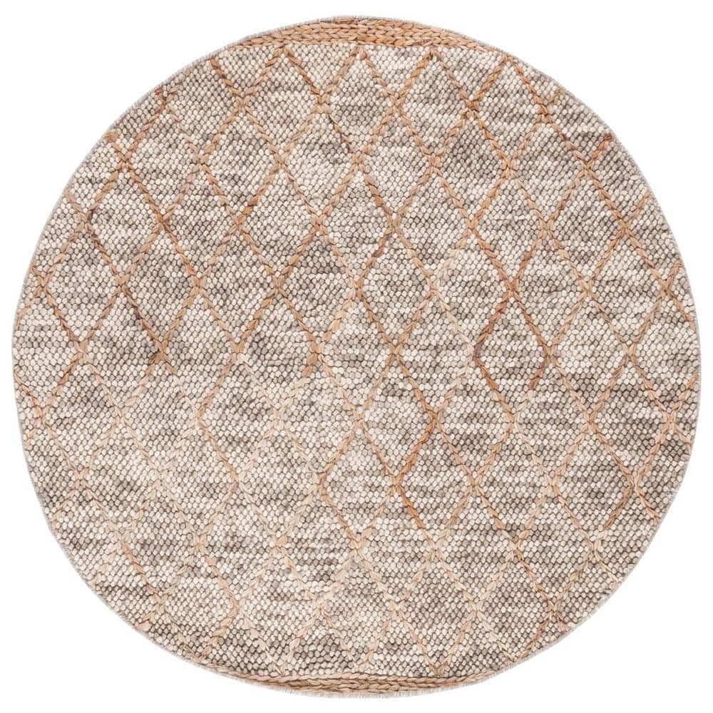 SAFAVIEH Natura 6 ft. x 6 ft. Brown/Natural Diamond Border Round Area ...