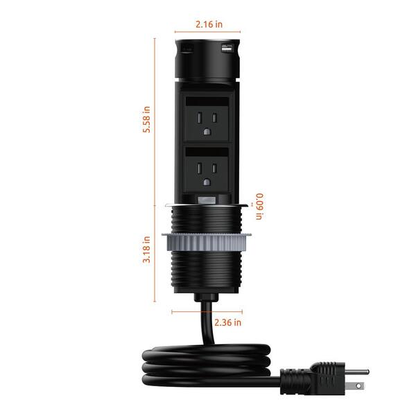 Link2Home Space Saver Pop Up-Outlet, 2 Power Outlets, 2 USB Ports A/C 2 ...