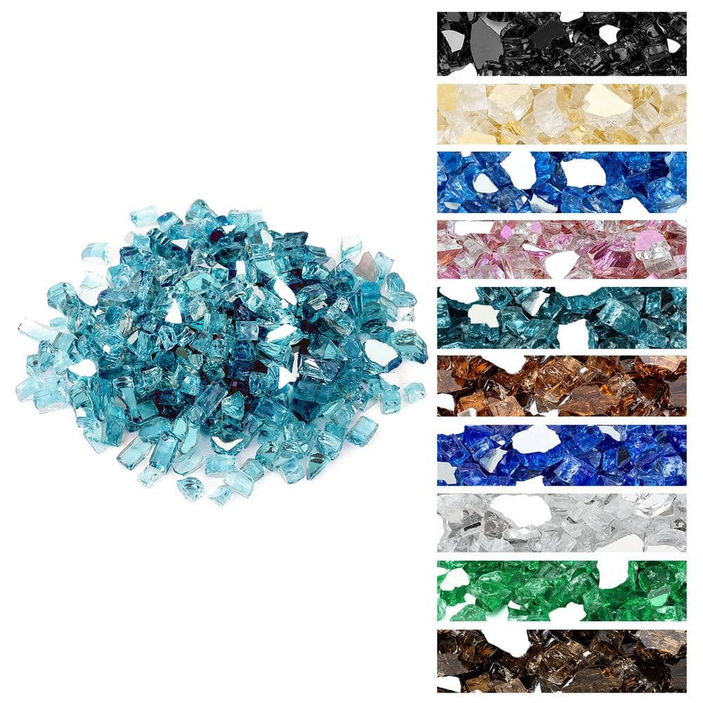 Hitechluxe 1/2 in. 10 lb. Aqua Blue Fire Glass, Reflective Firepit ...