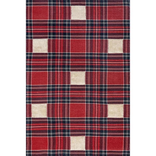 nuLOOM Leena High-Low Checkered Plaid Area Rug Red 8 ft. x 10 ft. Area ...
