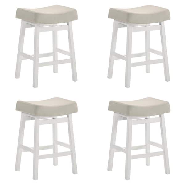 Armen Living Lenon 27 in. H Counter Height Cream / White Backless Wood ...