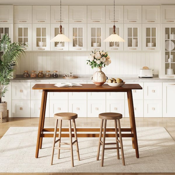 BYBLIGHT 39.37" H Brown Bar Table, Counter Height Pub Table with Solid ...