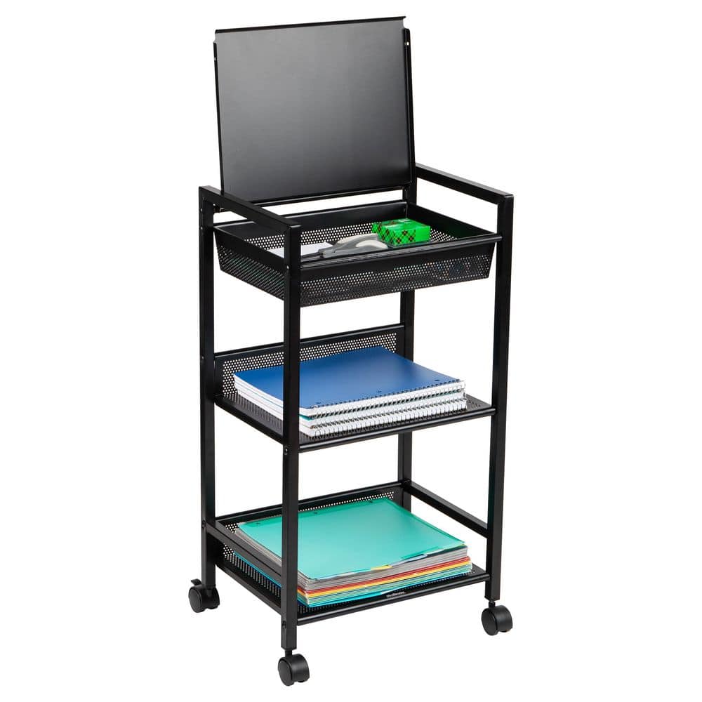 Mind Reader Cart w/Covered Compartment, Office Organizer, Storage, 3-Tier, Office, Metal, 15.5 ...