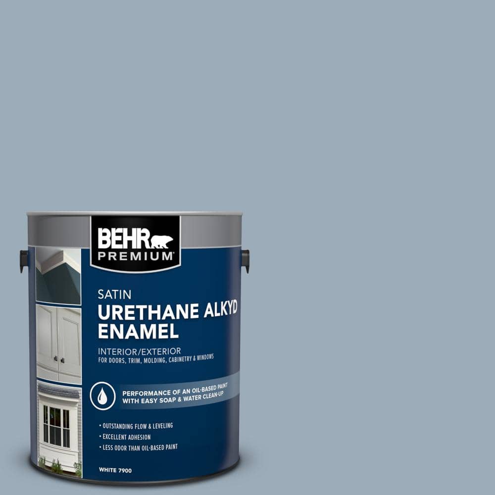 BEHR PREMIUM 1 gal. #570F-4 Blue Willow Urethane Alkyd Satin Enamel ...