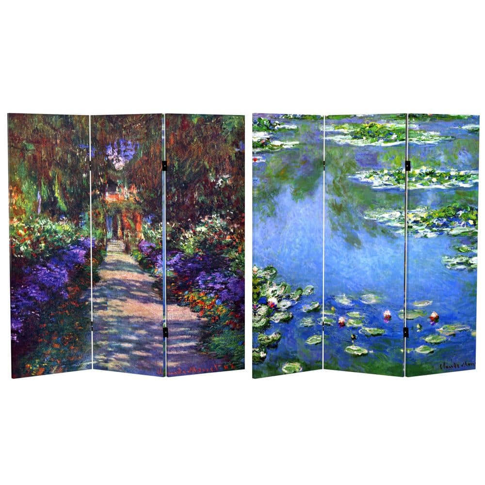 RED LANTERN 4 ft. Short Works of Monet Canvas 3-Panel Folding Screen ...