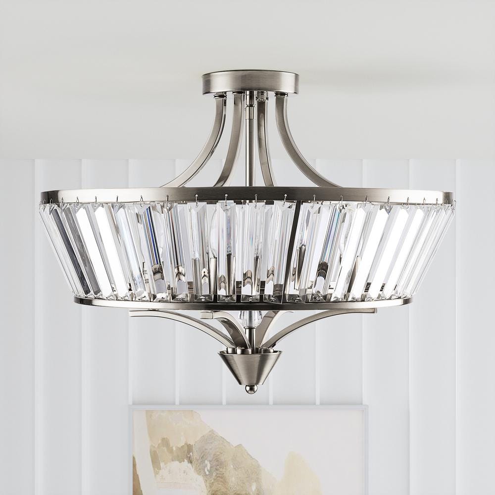 Maxax Jackson 20 in. 4-Light Nickel Crystal Modern Semi Flush Lighting ...