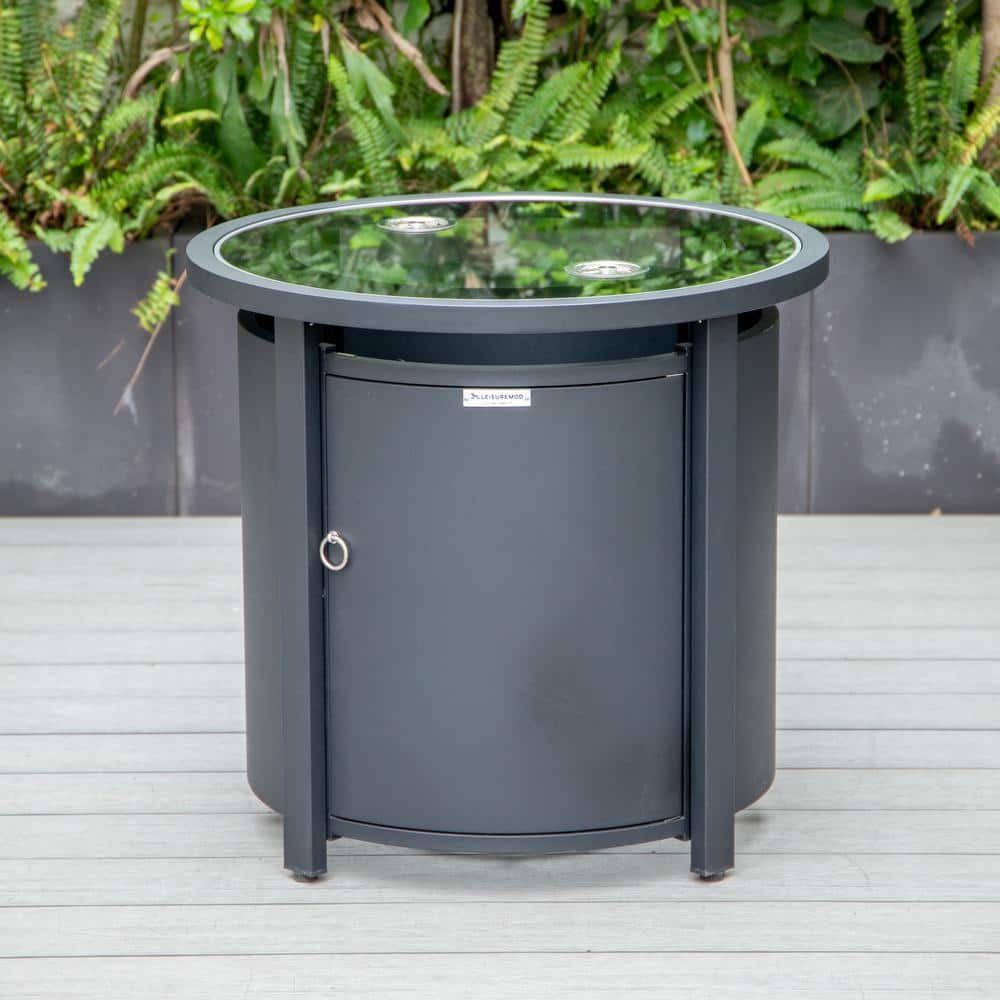 Leisuremod Walbrooke Black Modern Round Tank Holder Table with Tempered ...