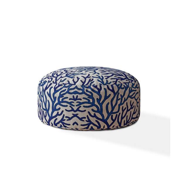 HomeRoots Charlie Blue Fabric Round Pouf Cover Only 2000518508 - The ...