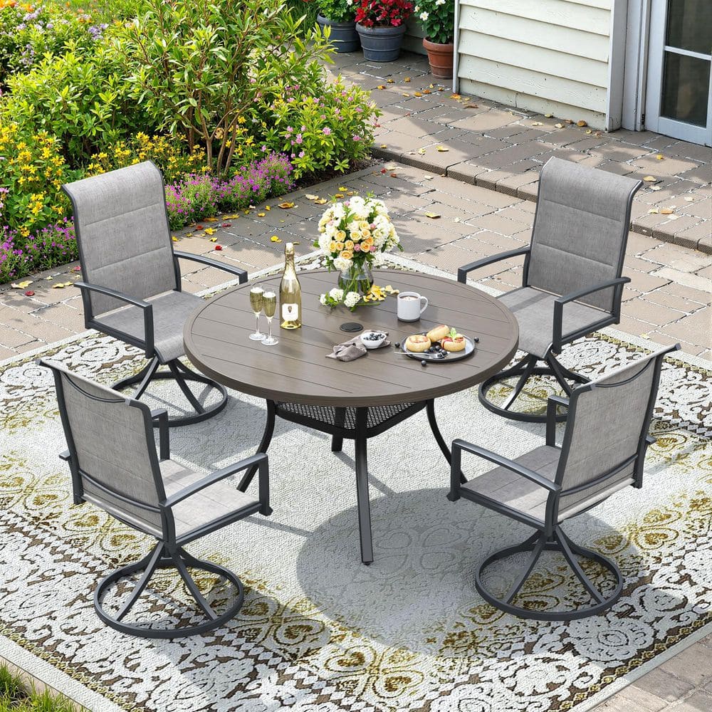vicllax 5-Piece Metal Outdoor Dining Set with 40.6 in. Gray Wood-Like ...