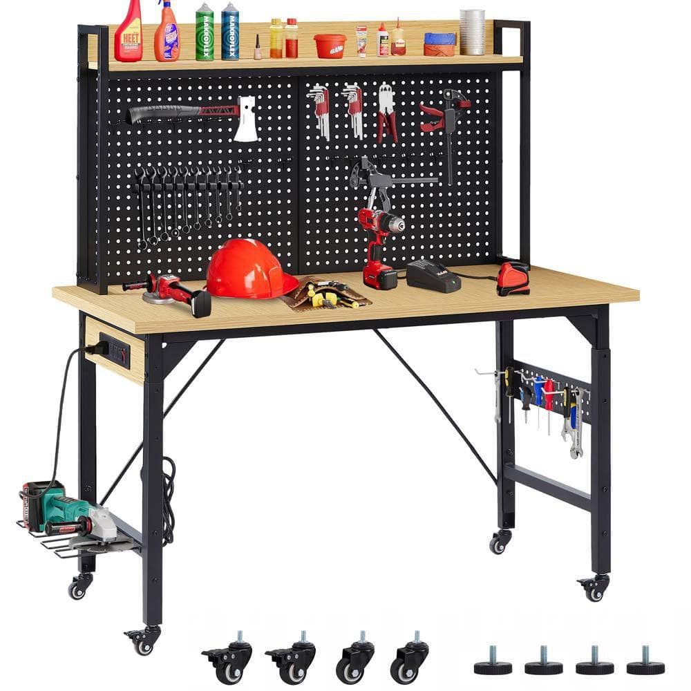 48" Heavy Duty Adjustable Workbench with Pegboard, Adjustable Work ...