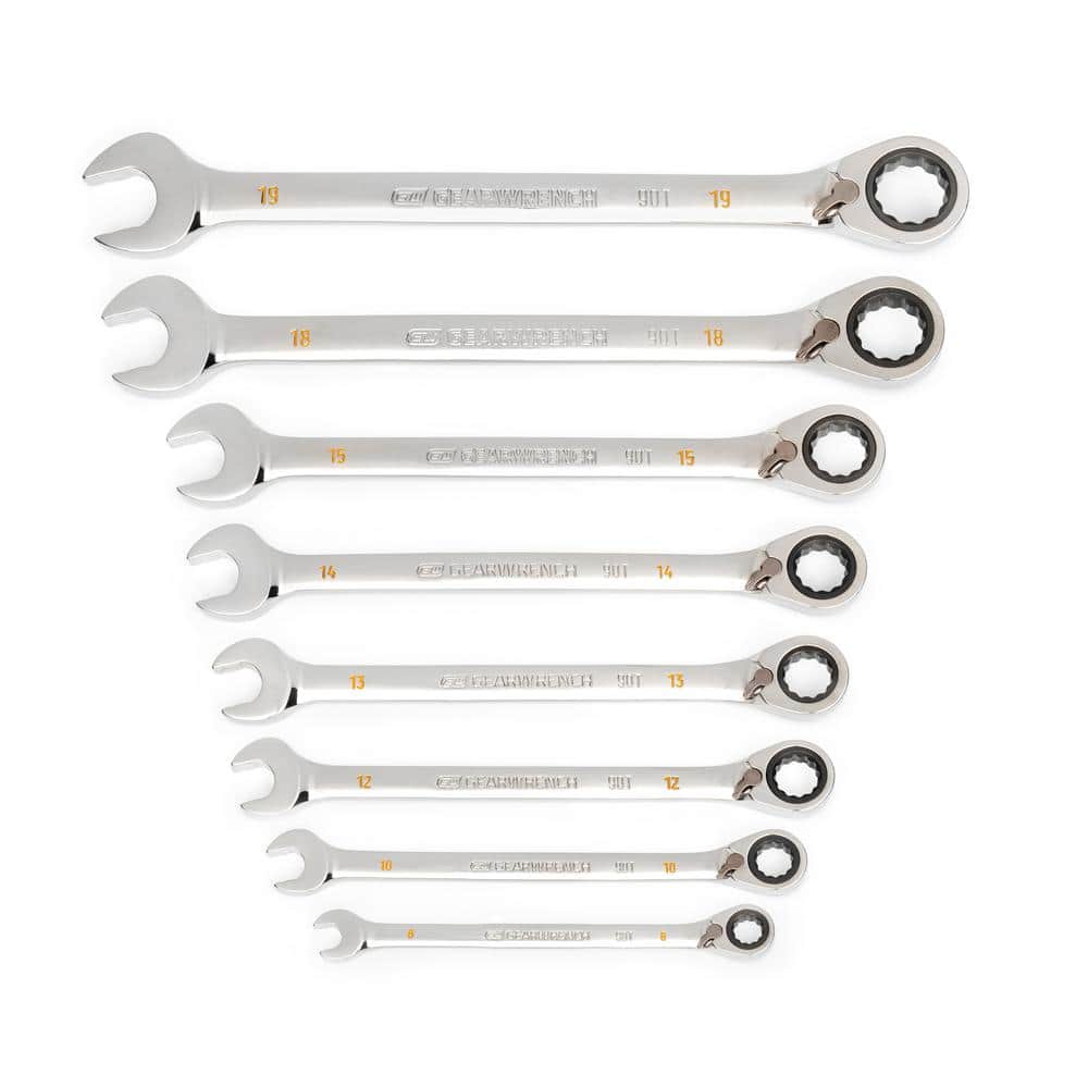 GEARWRENCH Metric 90-Tooth Reversible Combination Ratcheting Wrench Set ...