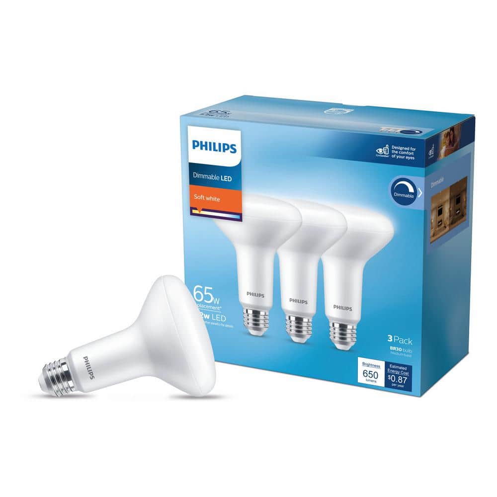 Philips 65-Watt Equivalent BR30 Dimmable E26 LED Light Bulb Soft White ...