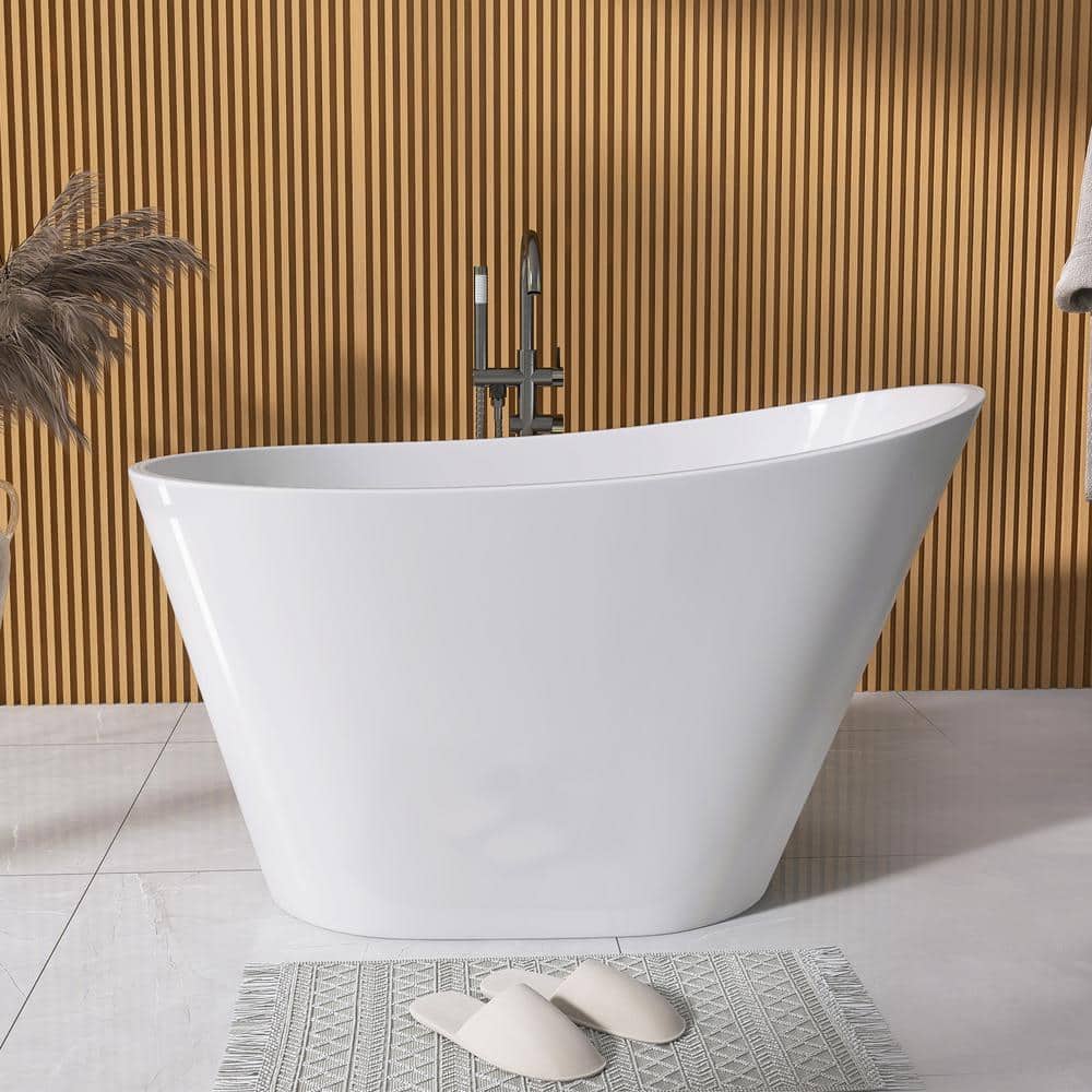 Getpro 51 in. x 27.56 in. Acrylic Flat Bottom Free Standing Bathtub ...