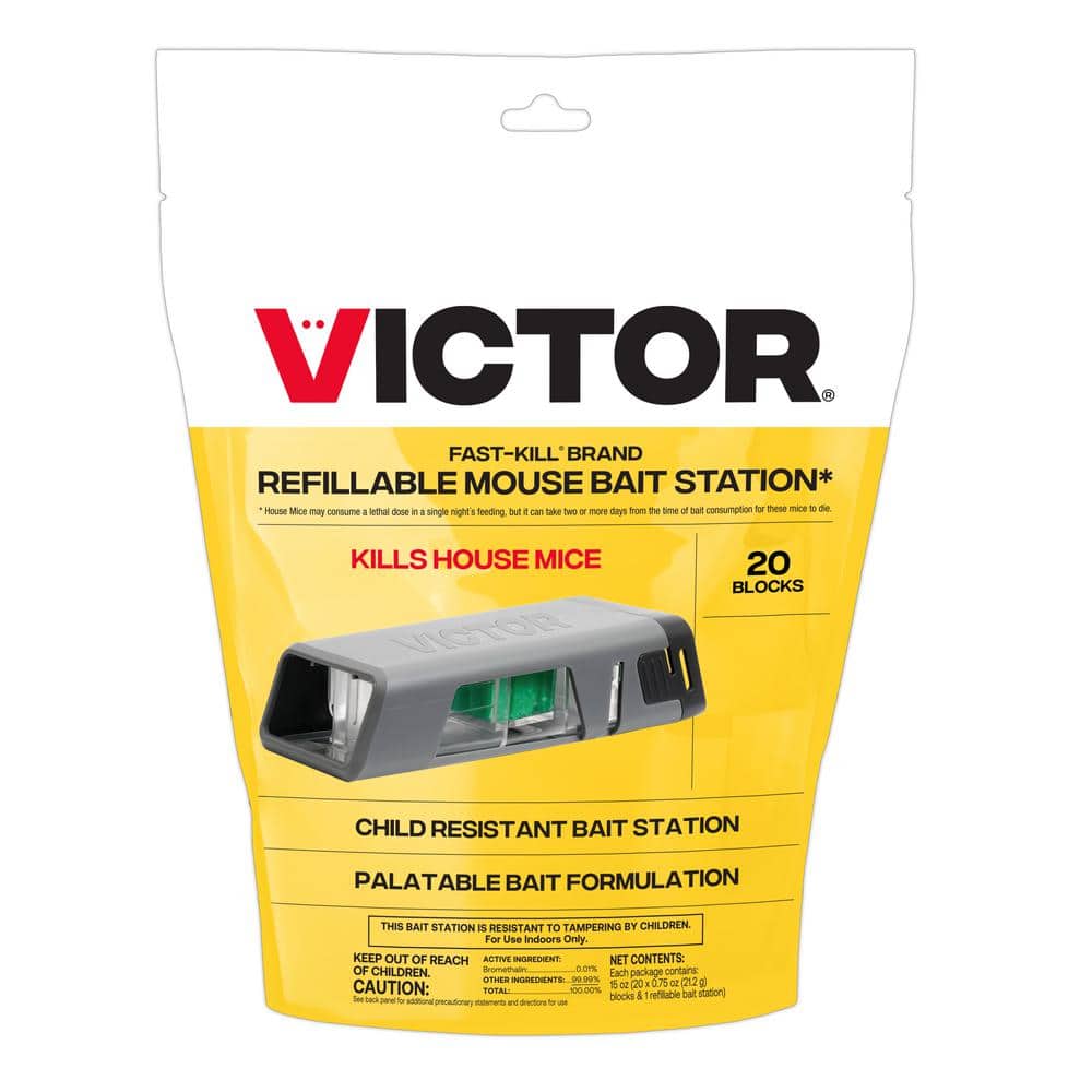 Victor Fast-Kill Refillable Mouse Bait Station with 20 Bait Blocks (0. ...